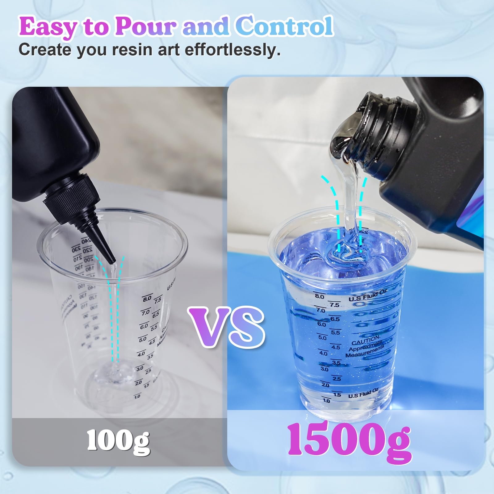 LET'S RESIN Upgraded 1500g Ultraviolet Epoxy Resin, Clear, Odorless & Low Shrinkage, Hard with Silicone Measuring Cups, UV Resin Kit for Jewelry, Craft Decoration