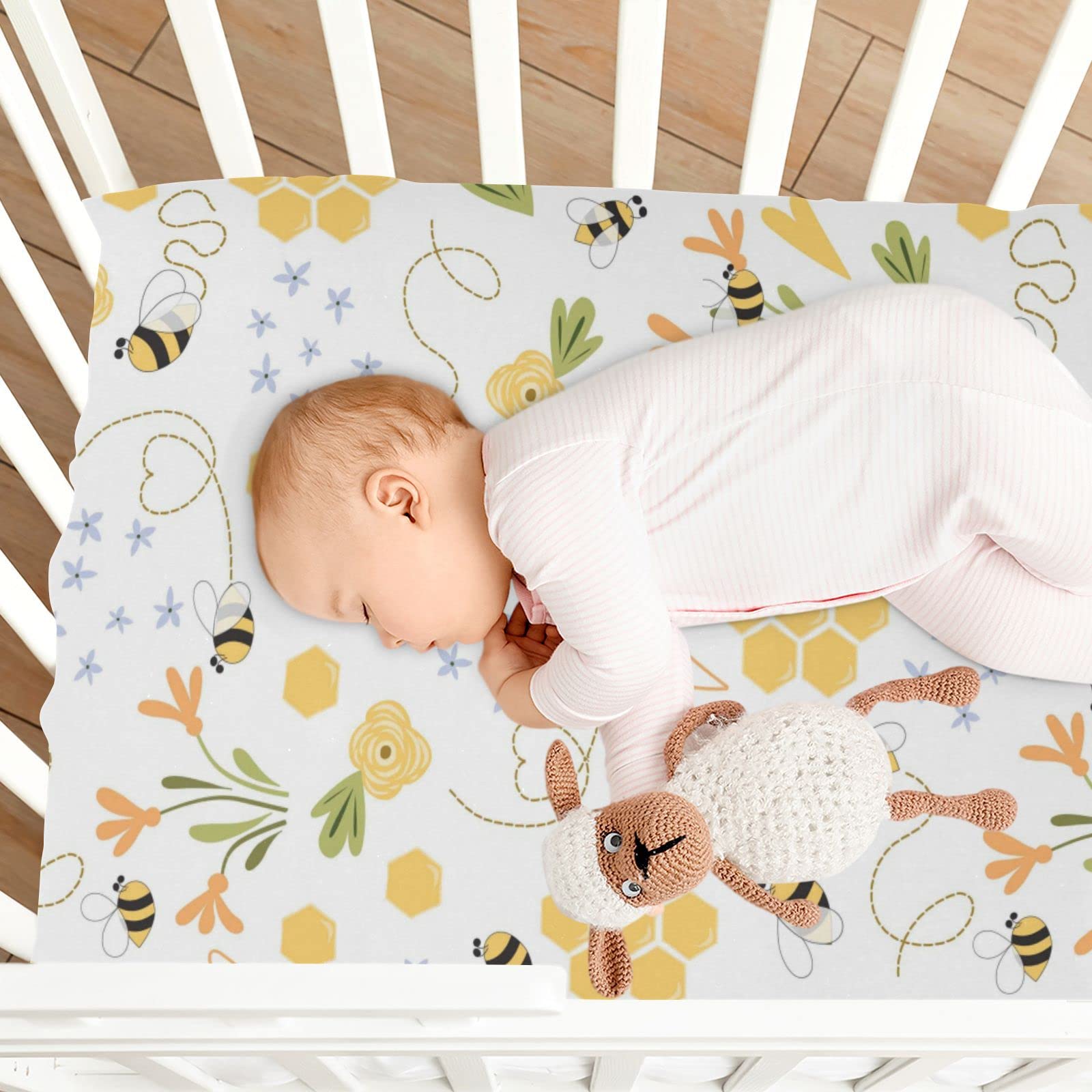 Floral Bee Fitted Crib Sheet for Girls and Boys,Soft Breathable Baby Sheet for Standard Size Crib Mattress 21164184