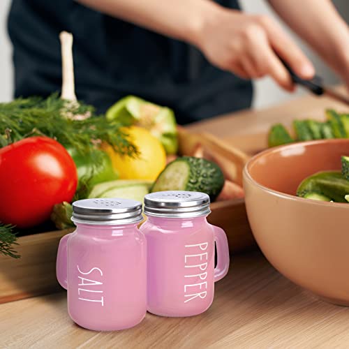 Pink Salt and Pepper Shakers Set - DAYYET 4 oz Pink Kitchen Decor and Accessories for Home Restaurants Weddings - Cute Glass Shaker Sets with Stainless Steel Lids