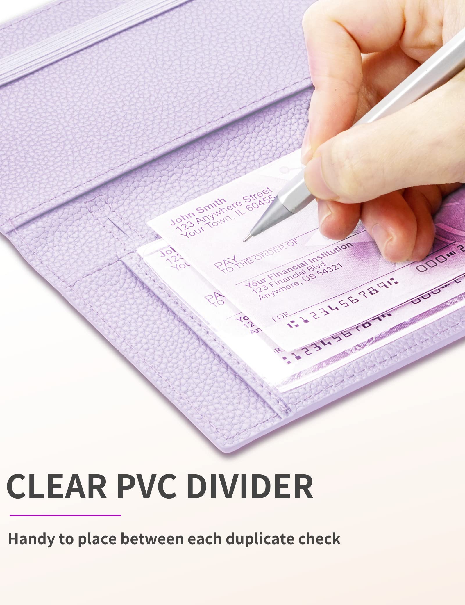 Zreal Checkbook Cover for Women, Premium Vegan Leather Checkbook Covers for Personal Checkbook with Pen Holder, Slim Checkbook Cover with Duplicate Flap (Light Purple)