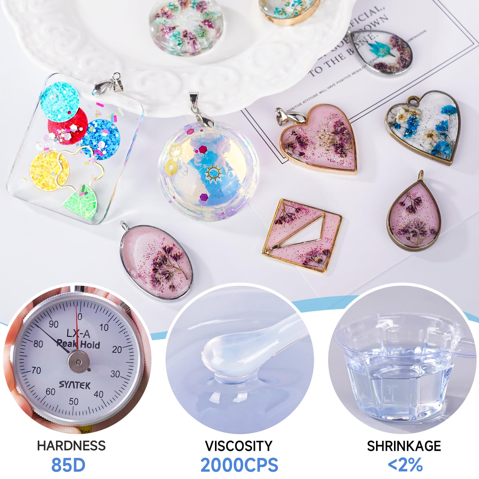 LET'S RESIN Upgraded 1500g Ultraviolet Epoxy Resin, Clear, Odorless & Low Shrinkage, Hard with Silicone Measuring Cups, UV Resin Kit for Jewelry, Craft Decoration
