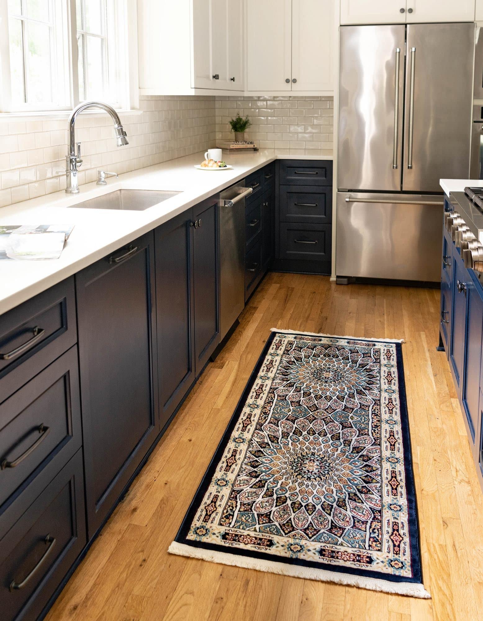 Rugs.com Rabia Collection Rug β 2' 7 x 12' Runner Navy Blue Low Rug Perfect for Hallways, Entryways