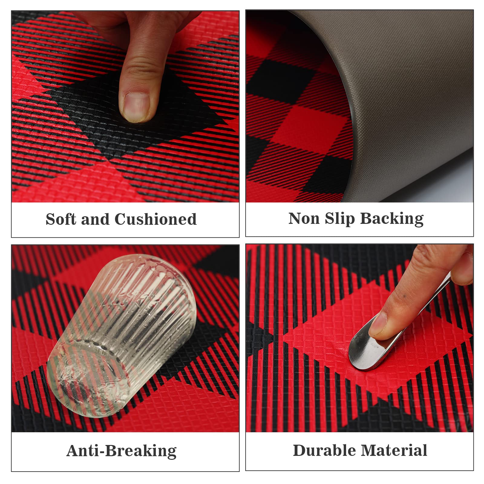 MAYHMYO Kitchen Mats Cushioned 2PCS Black and Red Kitchen Rugs Non Skid Waterproof Kitchen Floor Mat Memory Foam Cushioned Rugs Anti-Fatigue Mats for Kitchen Floor Offices & Laundries