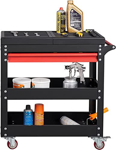 WIILAYOK Tool Cart, 3 Tier Rolling Tool Cart on Wheels with Storage Drawers & Sliding Top, Removable Pegboard, Industrial Service Utility Tool Cart for Mechanics, Garage, Workshop