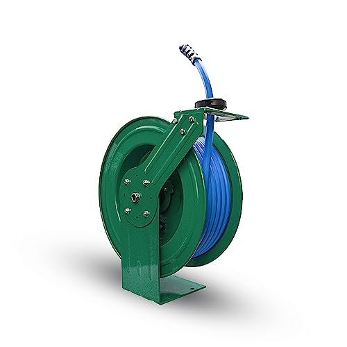 RMX BluSeal Auto Retractable Water Hose Reel with Hot & Cold Water Rubber Garden Hose, Spray Nozzle - Ultra Light, Super Strong with 6' Lead-in Hose (3/4β x 50β Green)