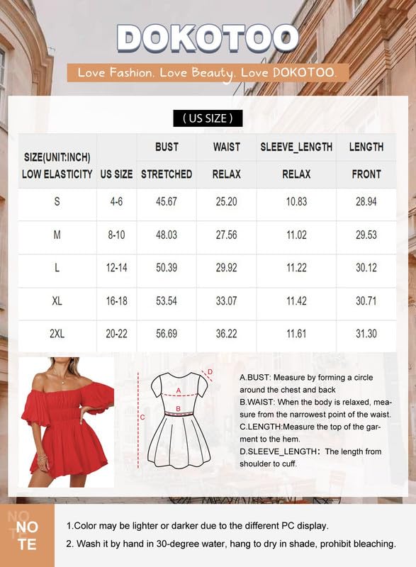 Dokotoo Womens Square Neck Summer Dresses Lantern Sleeve Ruffle A-Line Purple Dresses for Women Elastic Waist Casual Mini Beach Dresses Small