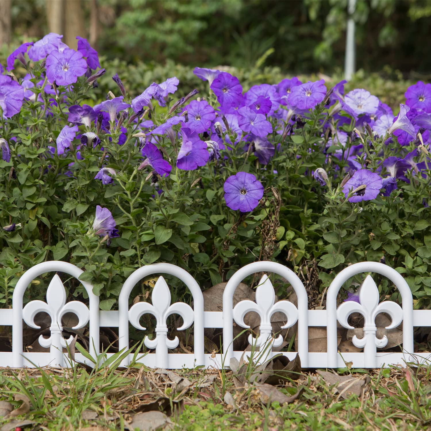 Evelyne White Garden Border Edging: Wrought Iron Design - 27pcs White Yard Landscaping Fence Liner Lawn Edge Barrier - 35ft Kit of Decorative Lawn Landscape Panels Elements