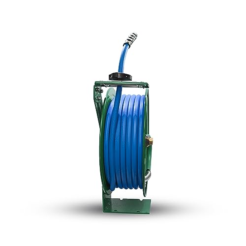 RMX BluSeal Auto Retractable Water Hose Reel with Hot & Cold Water Rubber Garden Hose, Spray Nozzle - Ultra Light, Super Strong with 6' Lead-in Hose (3/4β x 50β Green)