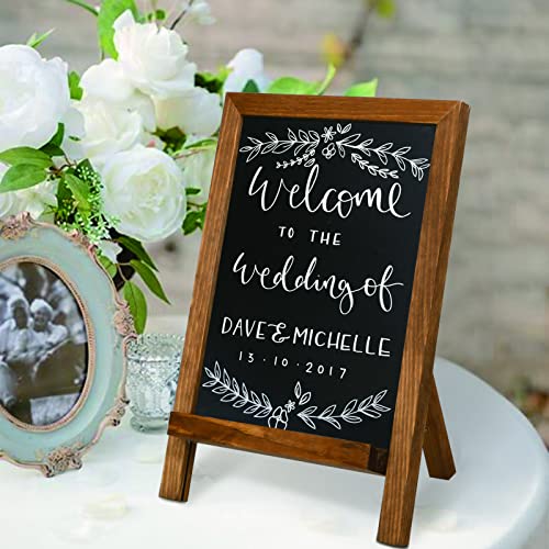 4 THOUGHT Tabletop Small Chalkboard Signs for Food, 9.5" x 14" Magnetic Wooden Mini Chalkboard with Stand Kids Chalk Board Easel Countertop Menu Board for Kitchen Home Cafe Wedding, Rustic Brown