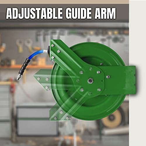 RMX BluSeal Auto Retractable Water Hose Reel with Hot & Cold Water Rubber Garden Hose, Spray Nozzle - Ultra Light, Super Strong with 6' Lead-in Hose (3/4β x 50β Green)