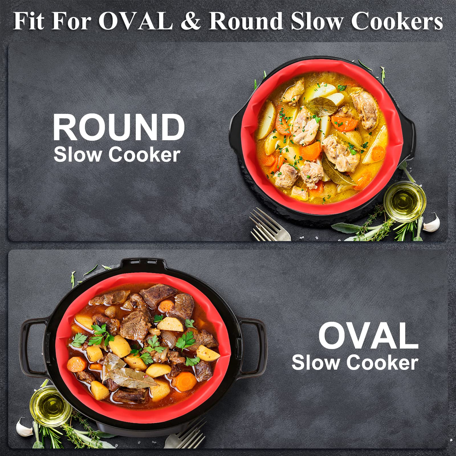 Silicone Slow Cooker Liners Bags-Compatible with Crock Pot 6 QT, Easyjoy For Crock Pot Liners Reusable Divider Bags Fit For 6 Quart Oval & Round Slow Cookers, Leakproof Dishwasher Safe BPA Free, 1PCS