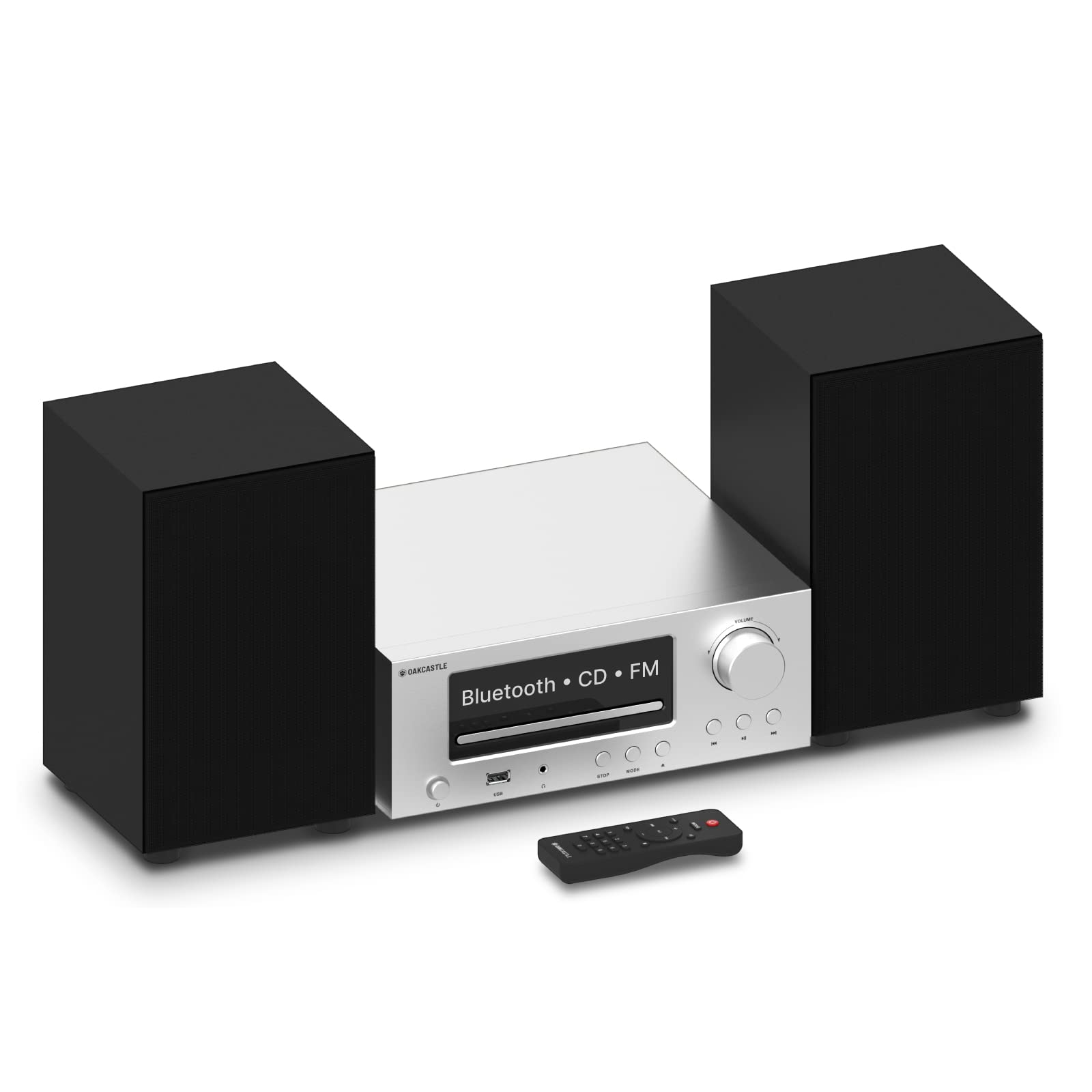 100W Bluetooth Stereo Shelf System, CD Player, FM Radio, Backlit LCD Display, USB, AUX, Compact Bookshelf Hi-Fi System for Home Entertainment | Oakcastle HiFi300