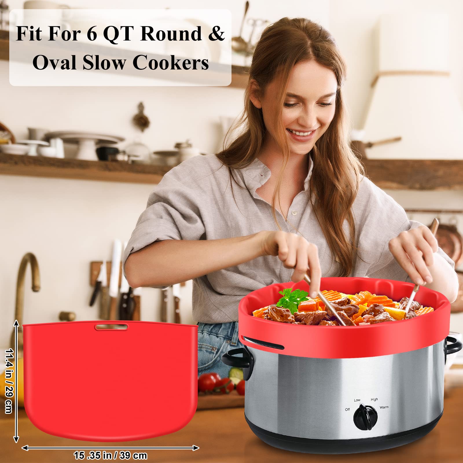 Silicone Slow Cooker Liners Bags-Compatible with Crock Pot 6 QT, Easyjoy For Crock Pot Liners Reusable Divider Bags Fit For 6 Quart Oval & Round Slow Cookers, Leakproof Dishwasher Safe BPA Free, 1PCS