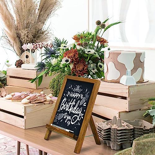 4 THOUGHT Tabletop Small Chalkboard Signs for Food, 9.5" x 14" Magnetic Wooden Mini Chalkboard with Stand Kids Chalk Board Easel Countertop Menu Board for Kitchen Home Cafe Wedding, Rustic Brown