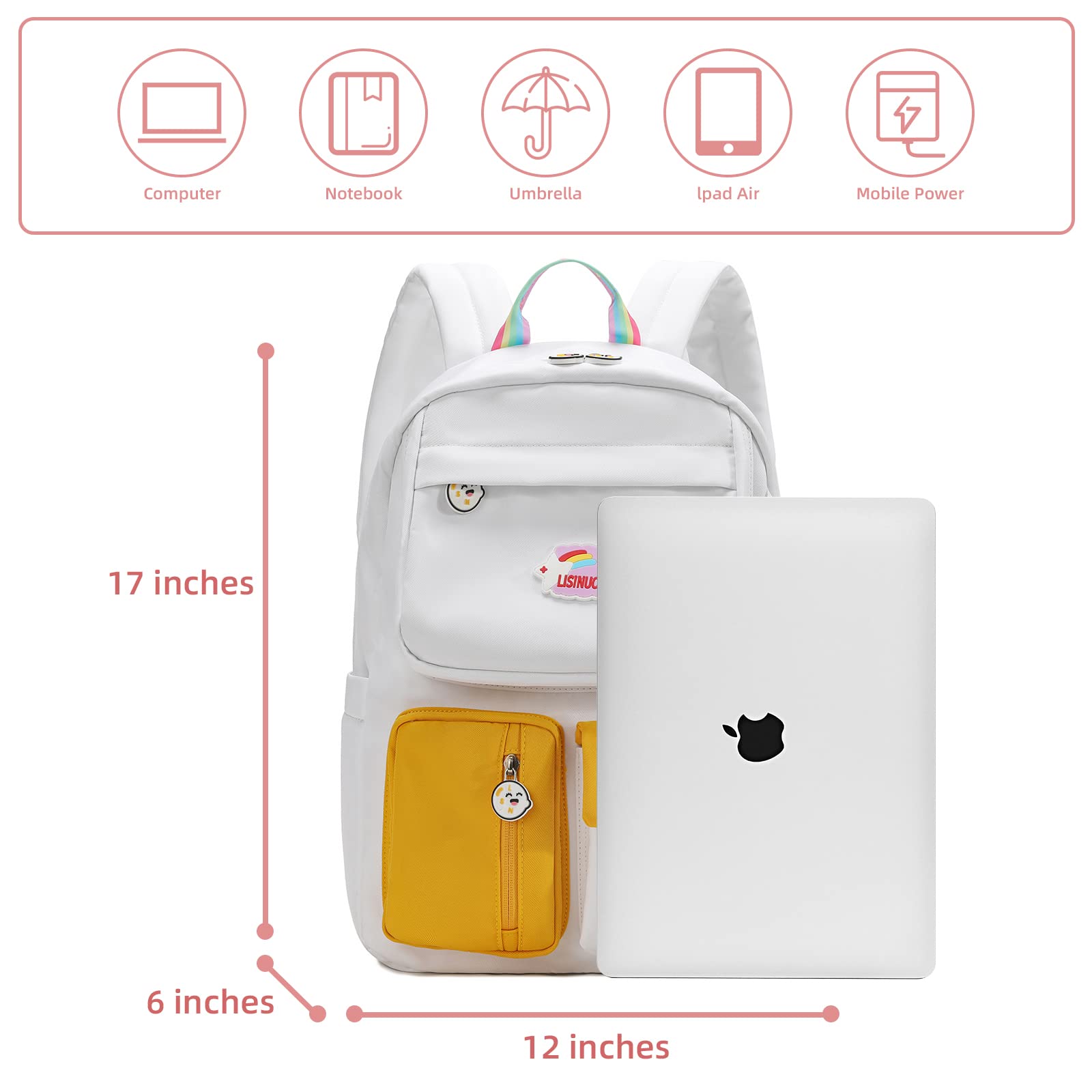 AUOBAG Backpacks for Girls Backpack for School Suitable Ages 6-8 Kids - Pass CPSC Certified - Gift Cute Pendant (White)