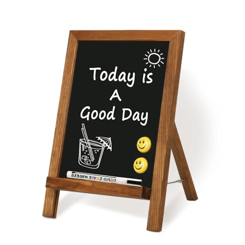 4 THOUGHT Tabletop Small Chalkboard Signs for Food, 9.5" x 14" Magnetic Wooden Mini Chalkboard with Stand Kids Chalk Board Easel Countertop Menu Board for Kitchen Home Cafe Wedding, Rustic Brown