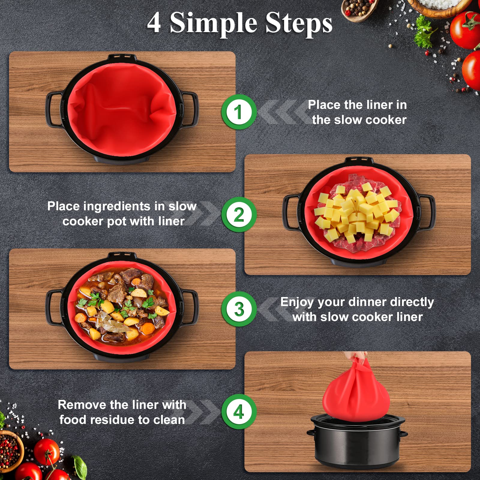 Silicone Slow Cooker Liners Bags-Compatible with Crock Pot 6 QT, Easyjoy For Crock Pot Liners Reusable Divider Bags Fit For 6 Quart Oval & Round Slow Cookers, Leakproof Dishwasher Safe BPA Free, 1PCS