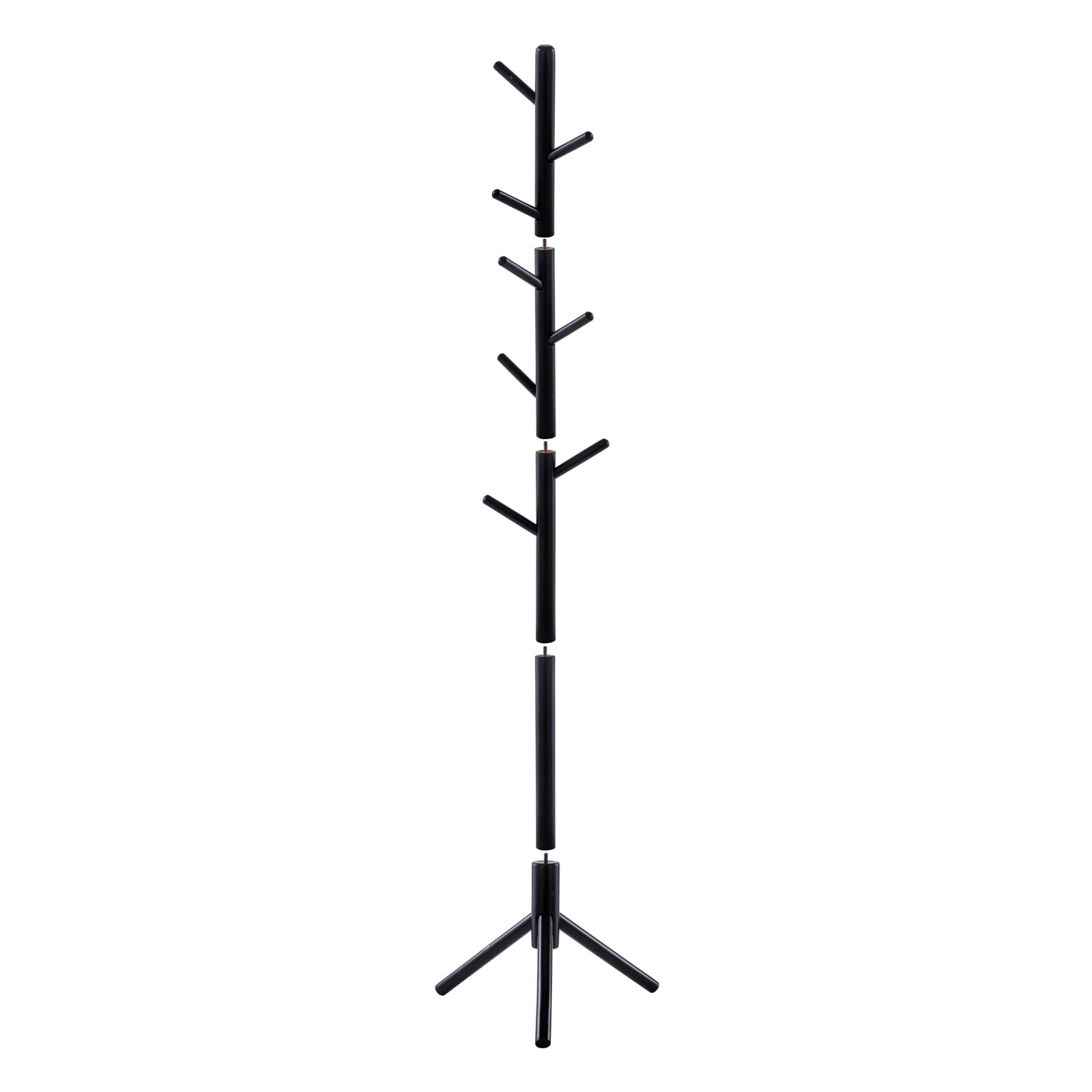 YEVONNIE Solid Rubber Wood Coat Rack, Free Standing Coat Rack, Tree-Shaped Coat Rack with 8 Hooks, 3 Height Options, for Clothes, Hats, Bags, for Living Room, Bedroom, Home Office