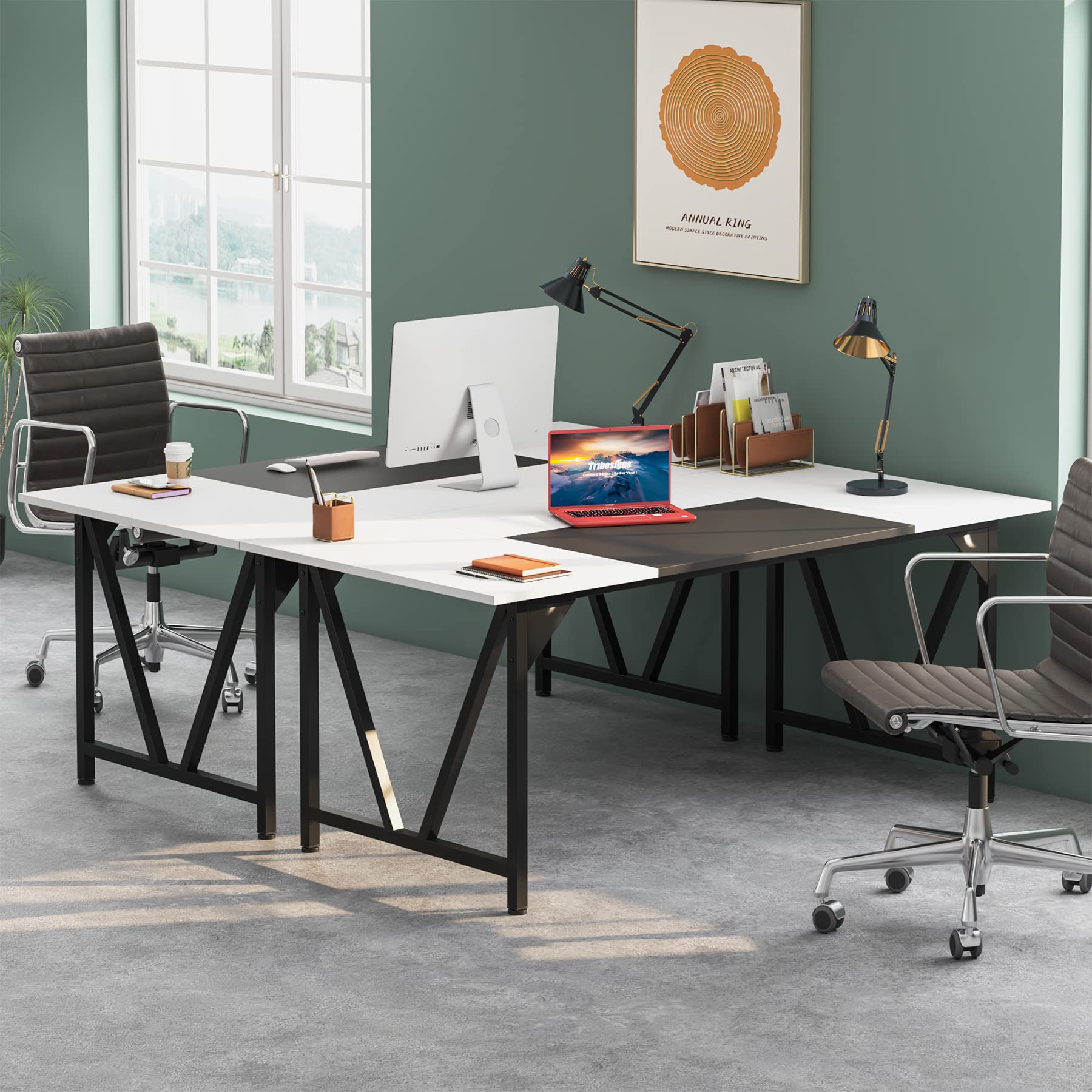 Tribesigns 12FT Conference Table,4 PCS Large Rectangle Meeting Seminar Table for 10-14 Person,Long Business Tables