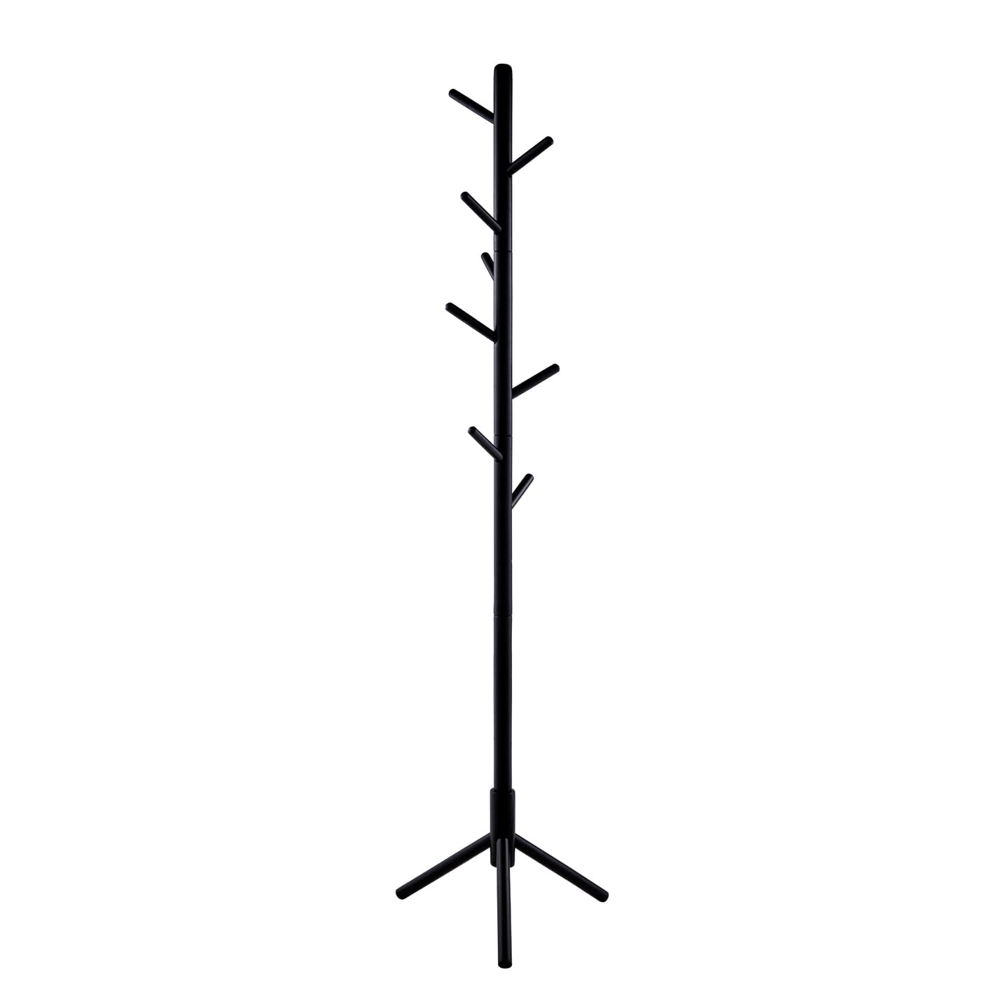YEVONNIE Solid Rubber Wood Coat Rack, Free Standing Coat Rack, Tree-Shaped Coat Rack with 8 Hooks, 3 Height Options, for Clothes, Hats, Bags, for Living Room, Bedroom, Home Office