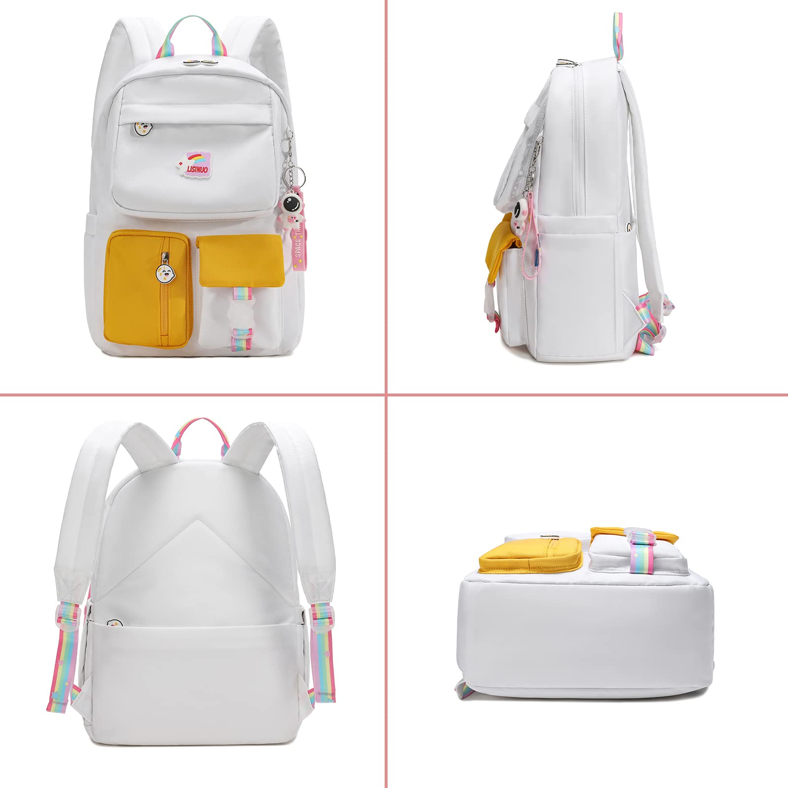AUOBAG Backpacks for Girls Backpack for School Suitable Ages 6-8 Kids - Pass CPSC Certified - Gift Cute Pendant (White)