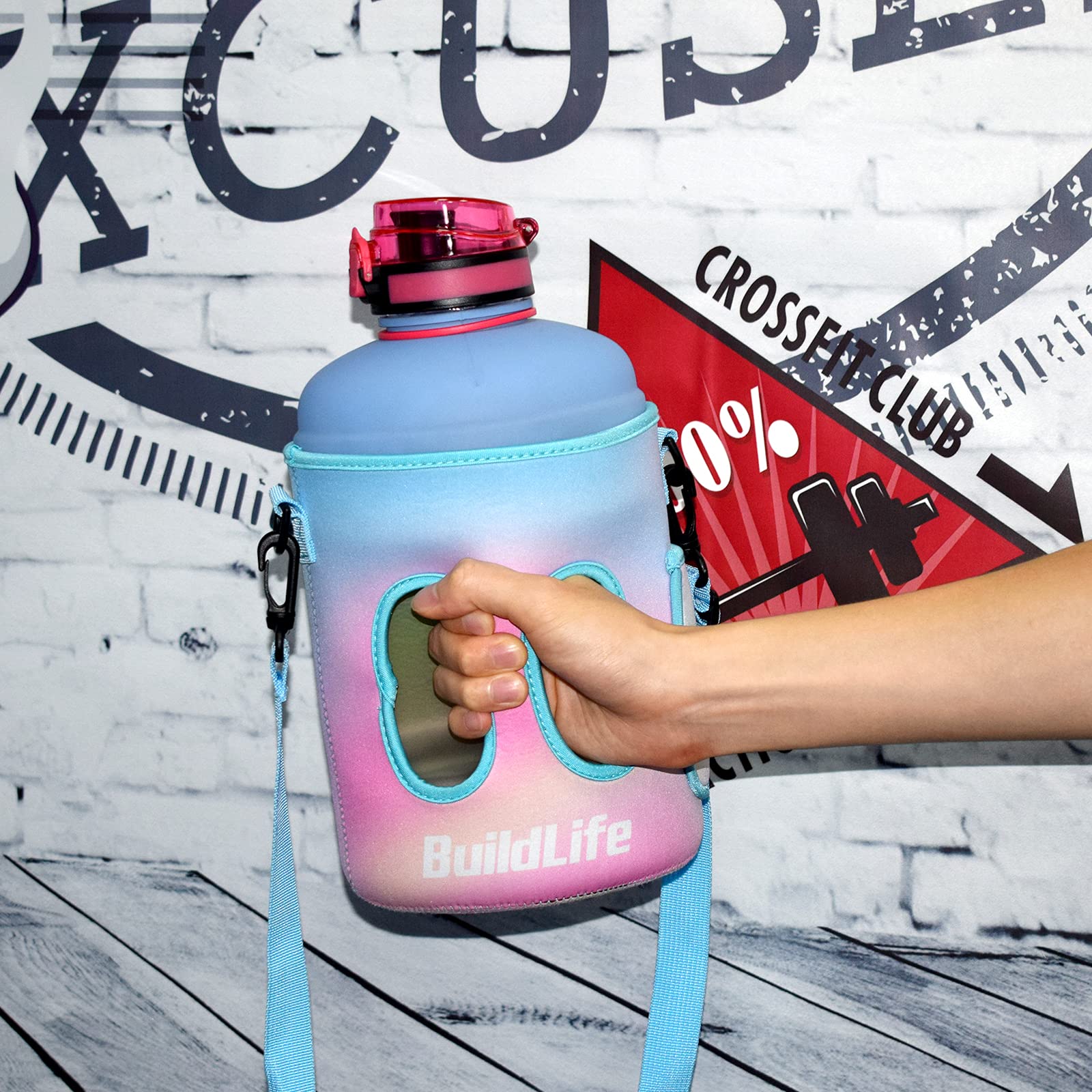 BuildLife Gallon Water Bottle Sleeve with Time Marker & Adjustable Shoulder Strap for Measuring Your H2O Intake (No Bottle) (Purple, 1 gallon)