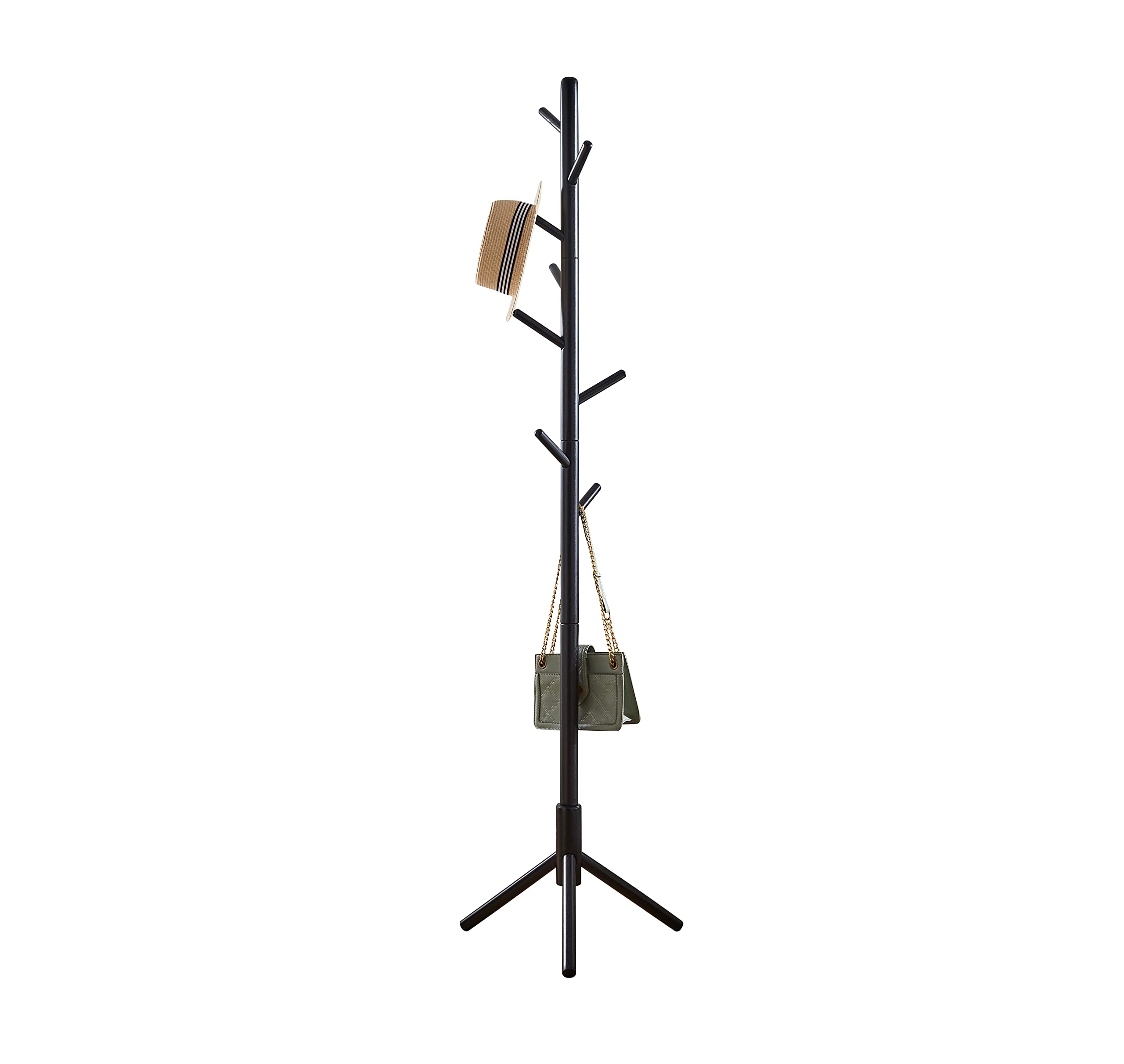 YEVONNIE Solid Rubber Wood Coat Rack, Free Standing Coat Rack, Tree-Shaped Coat Rack with 8 Hooks, 3 Height Options, for Clothes, Hats, Bags, for Living Room, Bedroom, Home Office