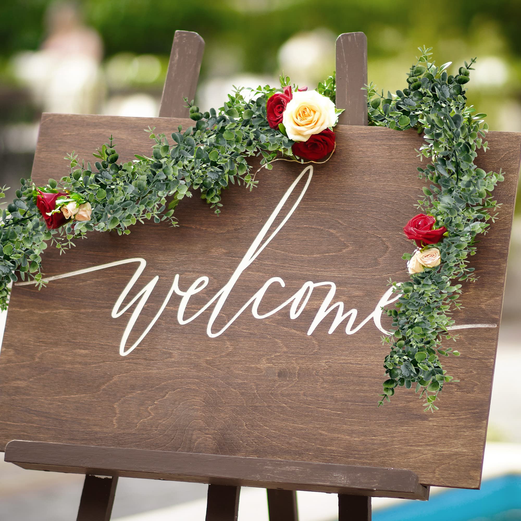 Sggvecsy Artificial Eucalyptus Garland 4 Pack Fake Eucalyptus Greenery Garland Faux Hanging Plants Artificial Vines, 5.6 Feet/Strand for Wedding Backdrop Arch Wall Table Party Outdoor Festival Decor
