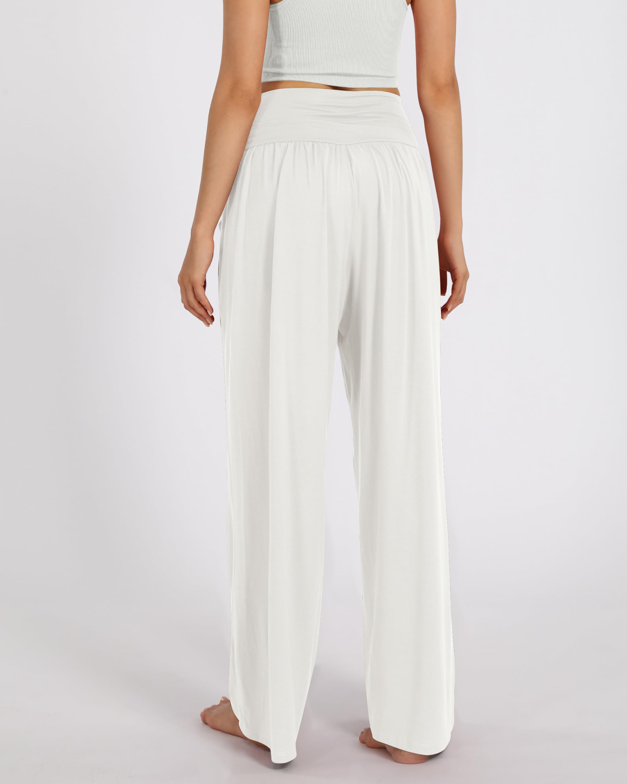 ODODOS Women's Wide Leg Palazzo Lounge Pants with Pockets Light Weight Loose Comfy Casual Pajama Pants-28 inseam, Off White, Small