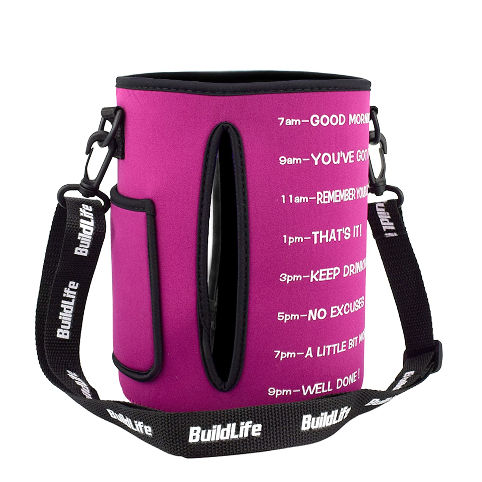 BuildLife Gallon Water Bottle Sleeve with Time Marker & Adjustable Shoulder Strap for Measuring Your H2O Intake (No Bottle) (Purple, 1 gallon)