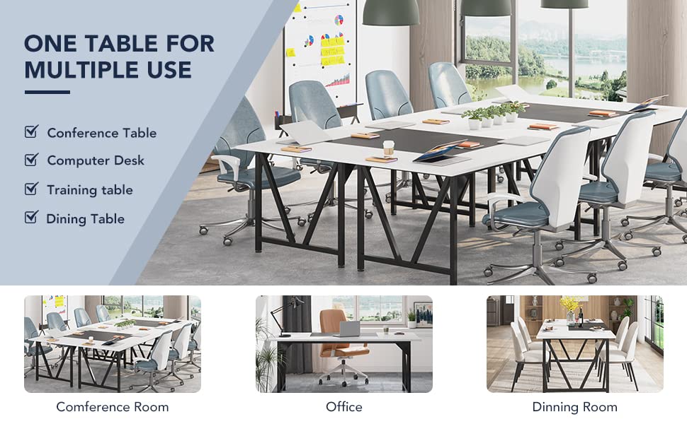 Tribesigns 12FT Conference Table,4 PCS Large Rectangle Meeting Seminar Table for 10-14 Person,Long Business Tables