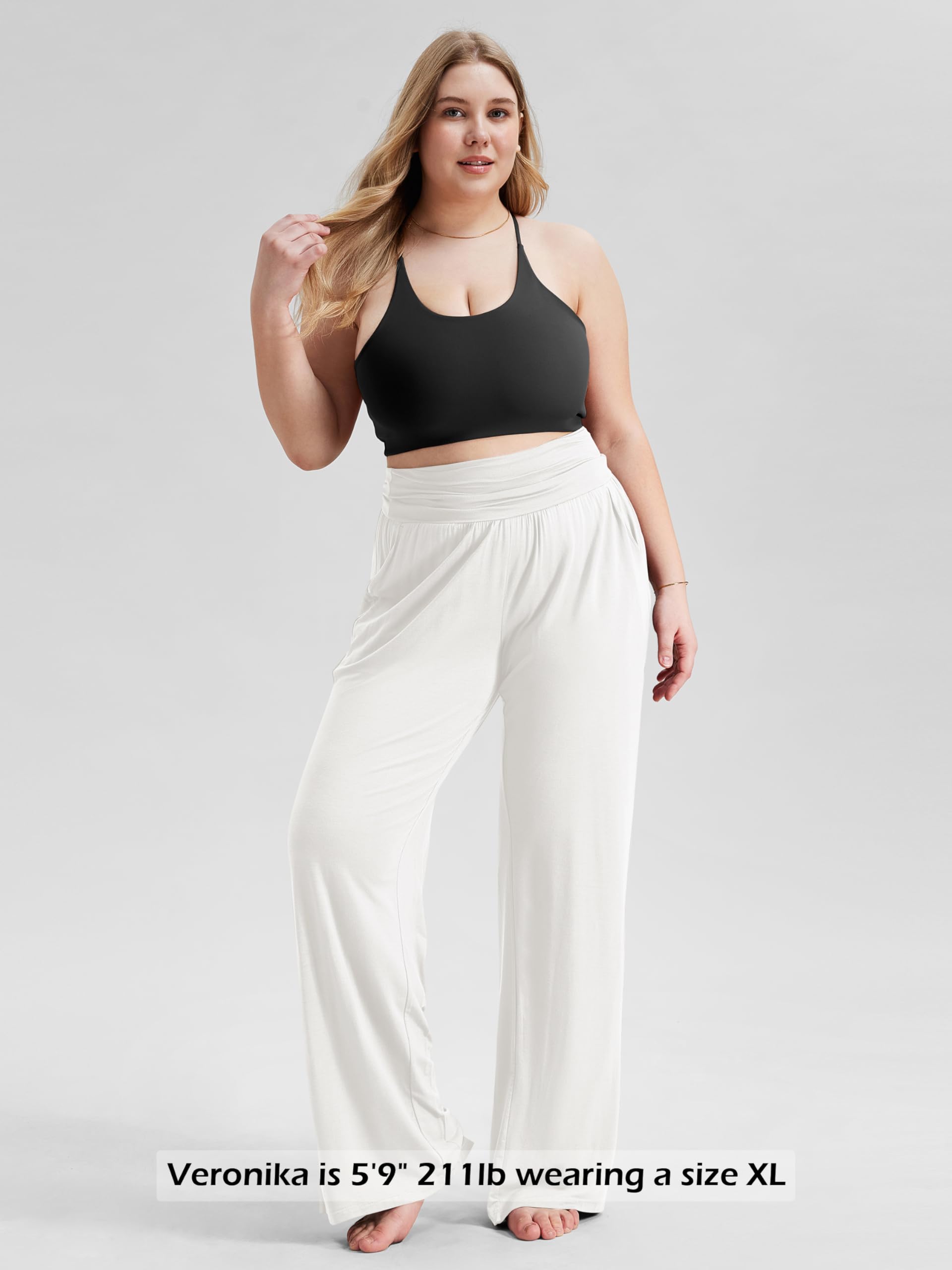 ODODOS Women's Wide Leg Palazzo Lounge Pants with Pockets Light Weight Loose Comfy Casual Pajama Pants-28 inseam, Off White, Small