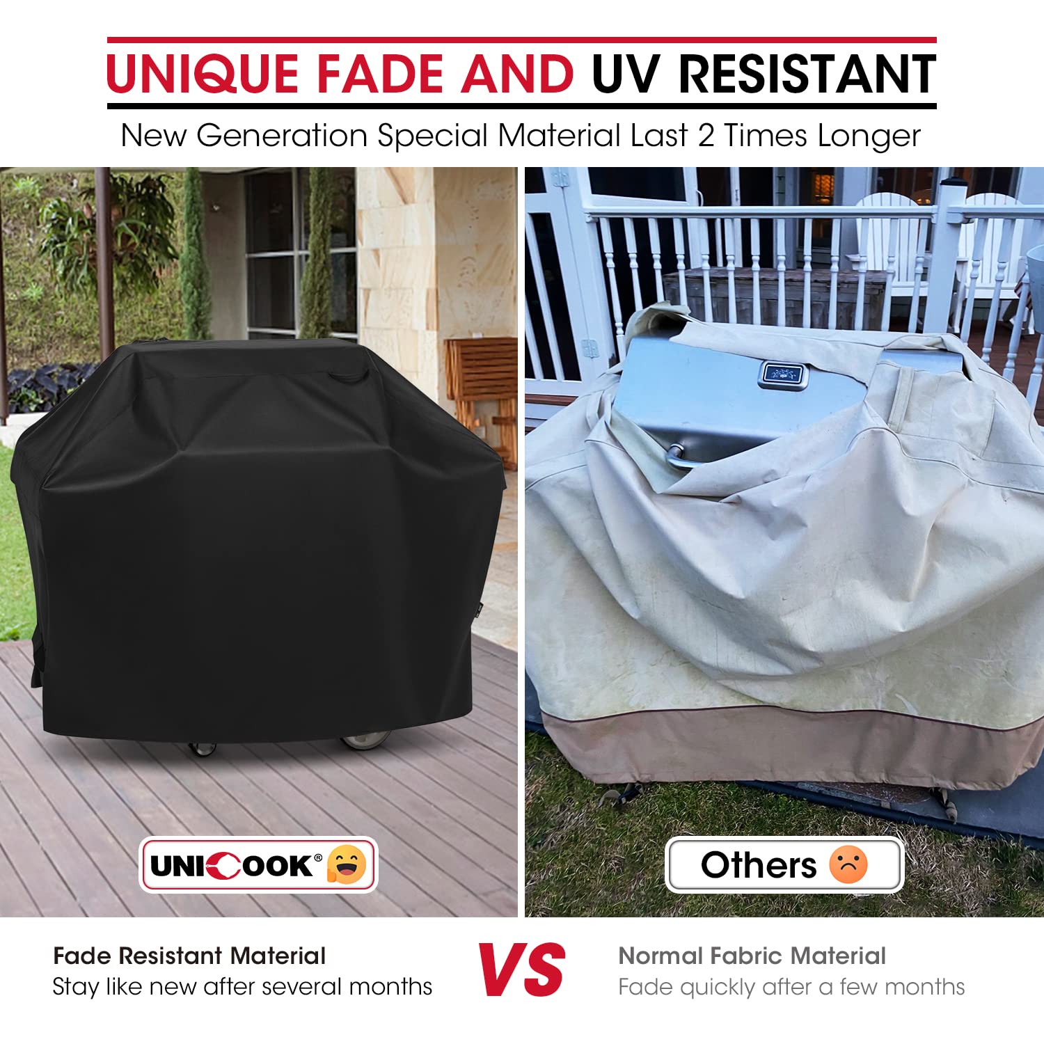 Unicook Grill Cover 55 Inch, 3-4 Burner BBQ Cover, Waterproof Vinyl Shell with Polyester Lining, No Water Leaking, No Sticking, Anti-UV, Compatible with Weber, Nexgrill, Char-Broil Grills and More