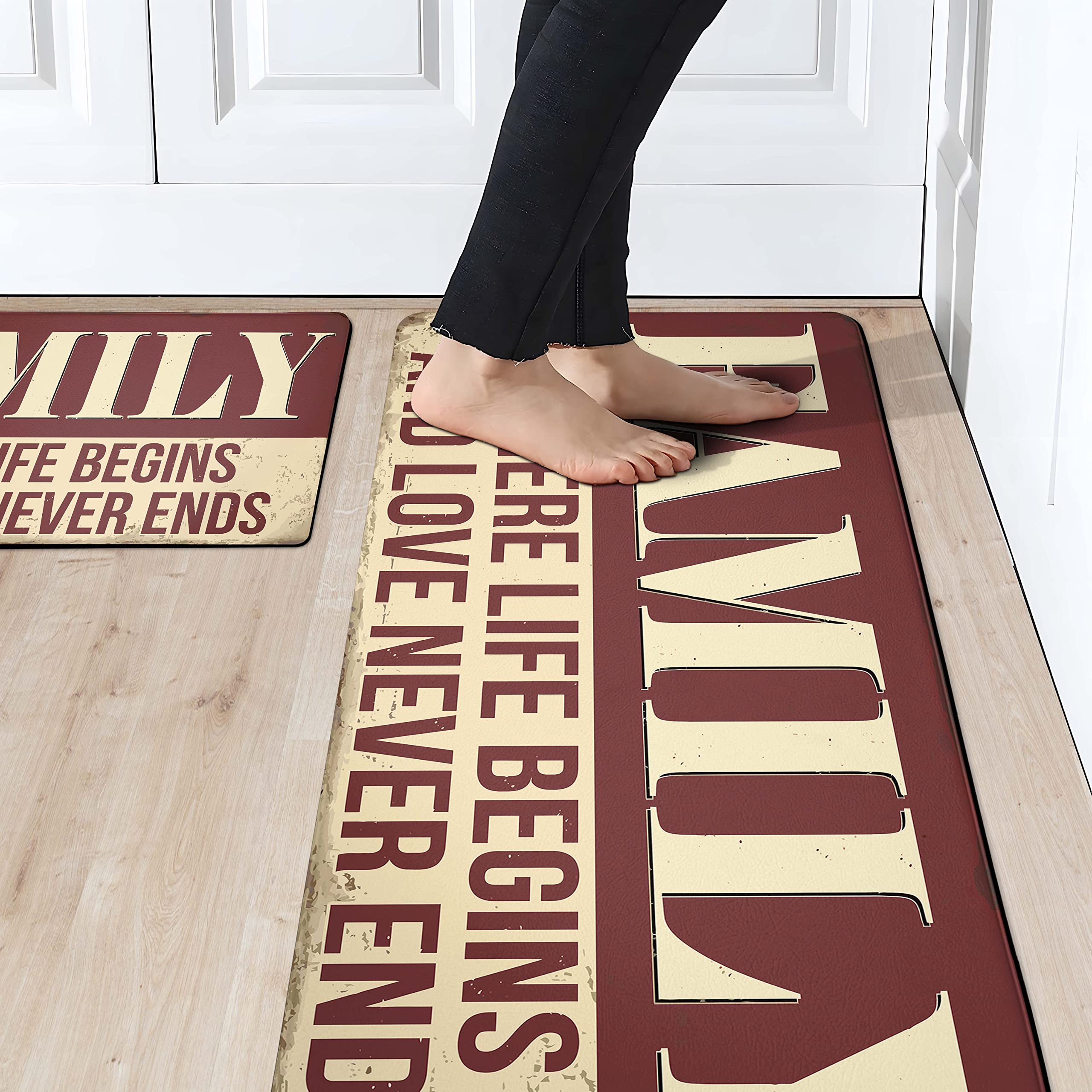 Anti Fatigue Red Kitchen Mats Sets 2 Piece Kitchen Quote Standing Rugs Farmhouse Cushioned Memory Foam Kitchen Floor Mats Non Skid Washable Kitchen Rugs for Sink Laundry Room,17.3x28+17.3x47 Inch