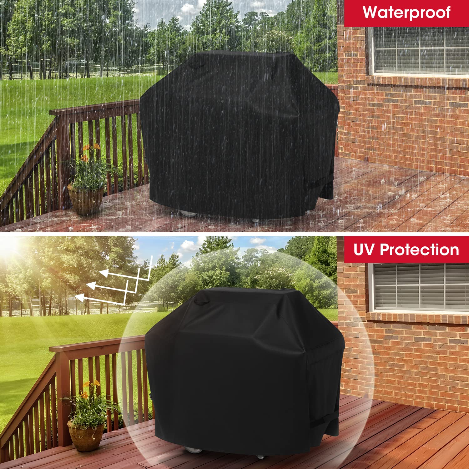 Unicook Grill Cover 55 Inch, 3-4 Burner BBQ Cover, Waterproof Vinyl Shell with Polyester Lining, No Water Leaking, No Sticking, Anti-UV, Compatible with Weber, Nexgrill, Char-Broil Grills and More