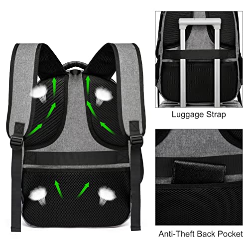 Liokesa Laptop Backpack for Men, School Backpack for Teen Boys with USB Charging Port, Travel Water Resistant Students Book Bags, Large College Work Back Pack Fit 15.6 Inch Laptop, Grey