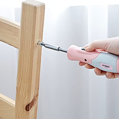 HYBRO Rechargeable Cordless 3.6V Screwdriver Set, Electric and Manual Battery Powered, Repair, Home Improvement Tool for Women - Max 10N.m Torque, 10pcs Bit Set, USB Charge, LED Light - H200M (Pink)