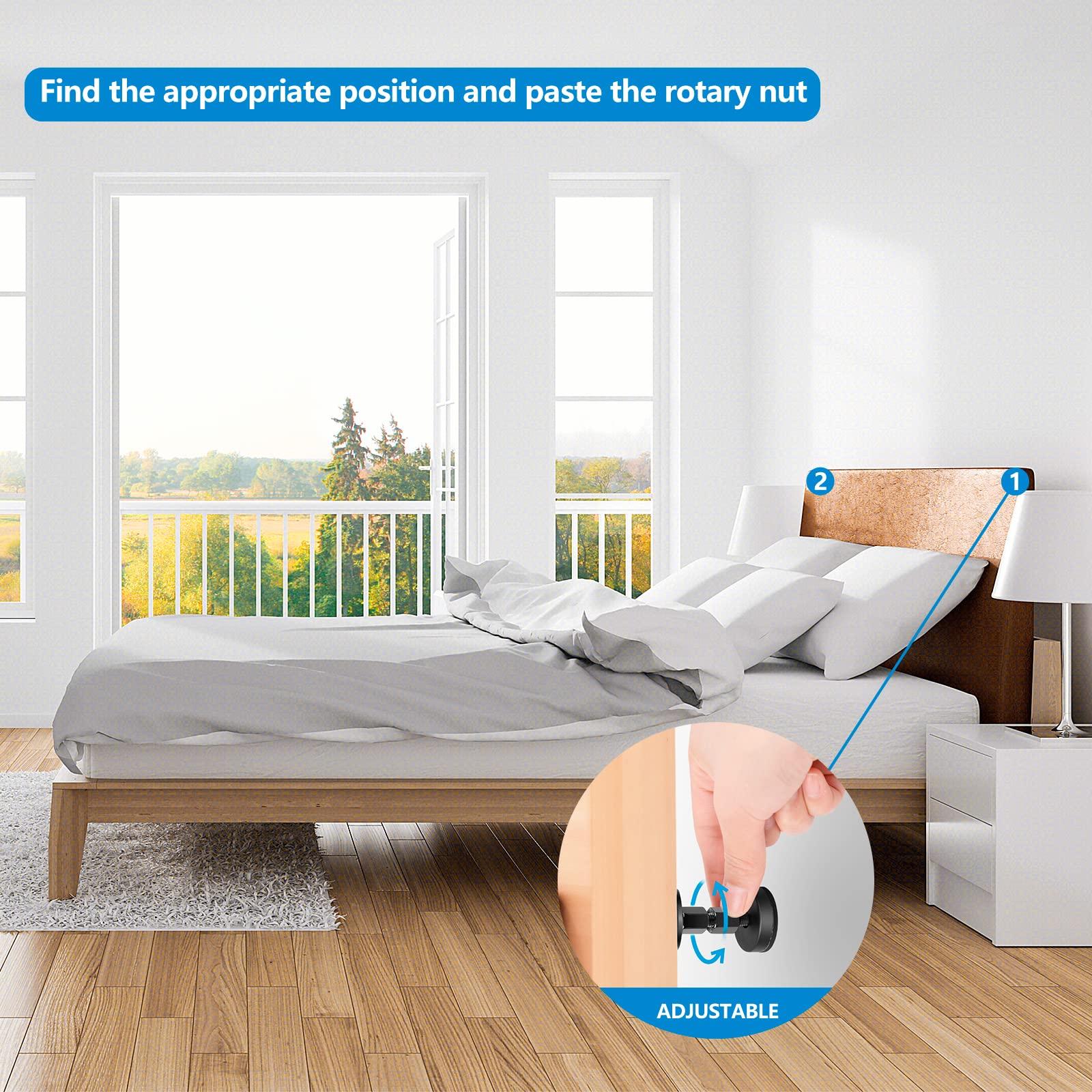 REFFU 4PCS Bed Stoppers Headboard Stoppers, Bed Noise Stoppers, Adjustable Threaded Bed Frame Anti-Shake Tool, Bed Shake Support Stabilizer, Bedside Anti Shake Tool for Bed Cabinet Sofa(30-114mm)