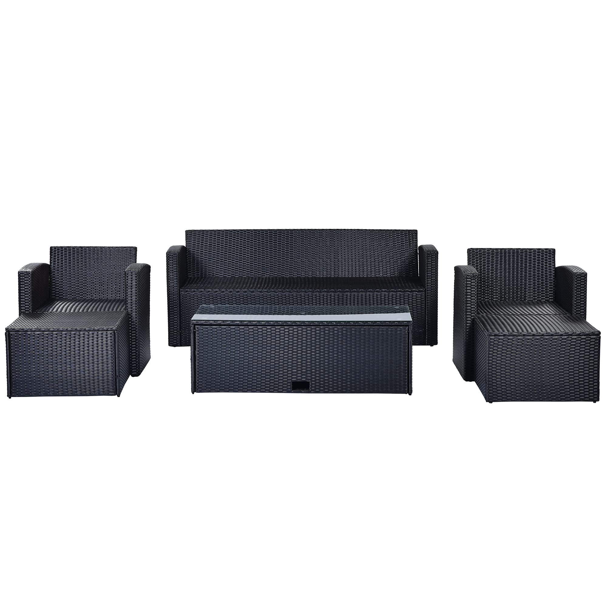 JIVOIT 6 Piece Outdoor Dining Sectional Sofa Set, All-Weather Wicker PE Rattan Furniture Sets with Coffee Table/Ottomans/Removable Cushions, Patio Conversation Set (Black Wicker, Beige Cushion)