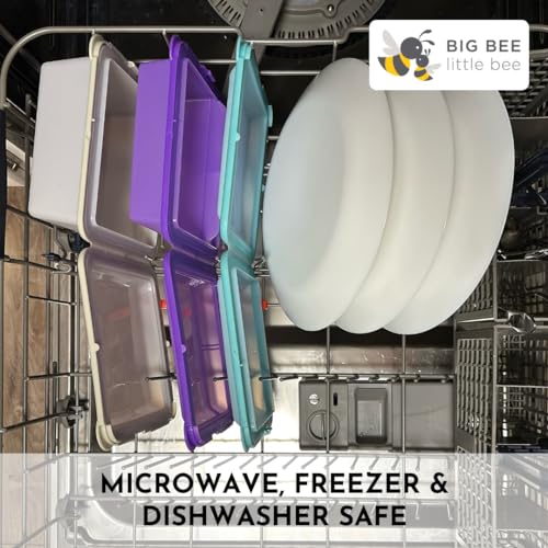 Big Bee, Little Bee - SoftShell Reusable Silicone Food Storage Container with Lid, Easy to Clean, Lays Flat, Snaps Closed, Microwave, Freezer & Dishwasher Safe, As Seen on Shark Tank (Aqua)