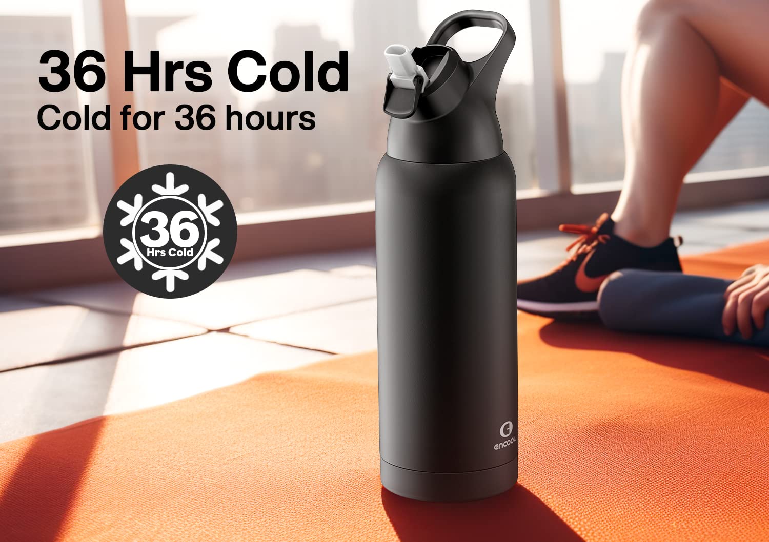 ENCOOL Insulated Stainless Steel Water Bottle with Straw and Carry Loop, Double Wall Cold for 36 Hours, Tritan Leak Proof Lid for Sports, Travel, 32 oz, Black Night