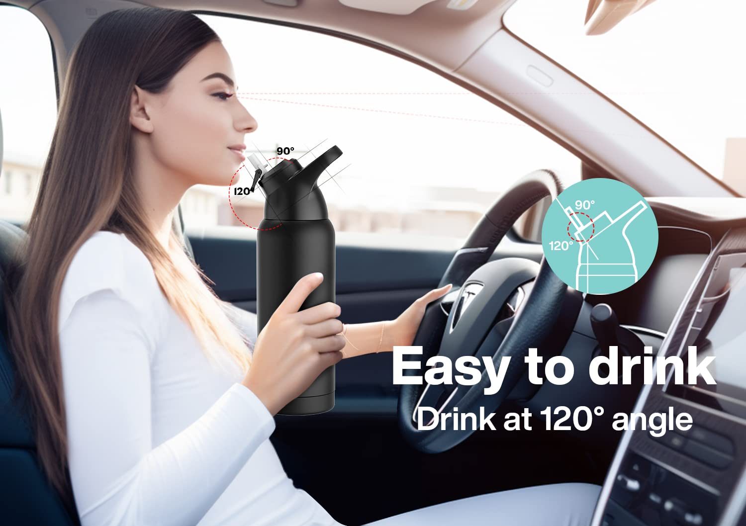 ENCOOL Insulated Stainless Steel Water Bottle with Straw and Carry Loop, Double Wall Cold for 36 Hours, Tritan Leak Proof Lid for Sports, Travel, 32 oz, Black Night
