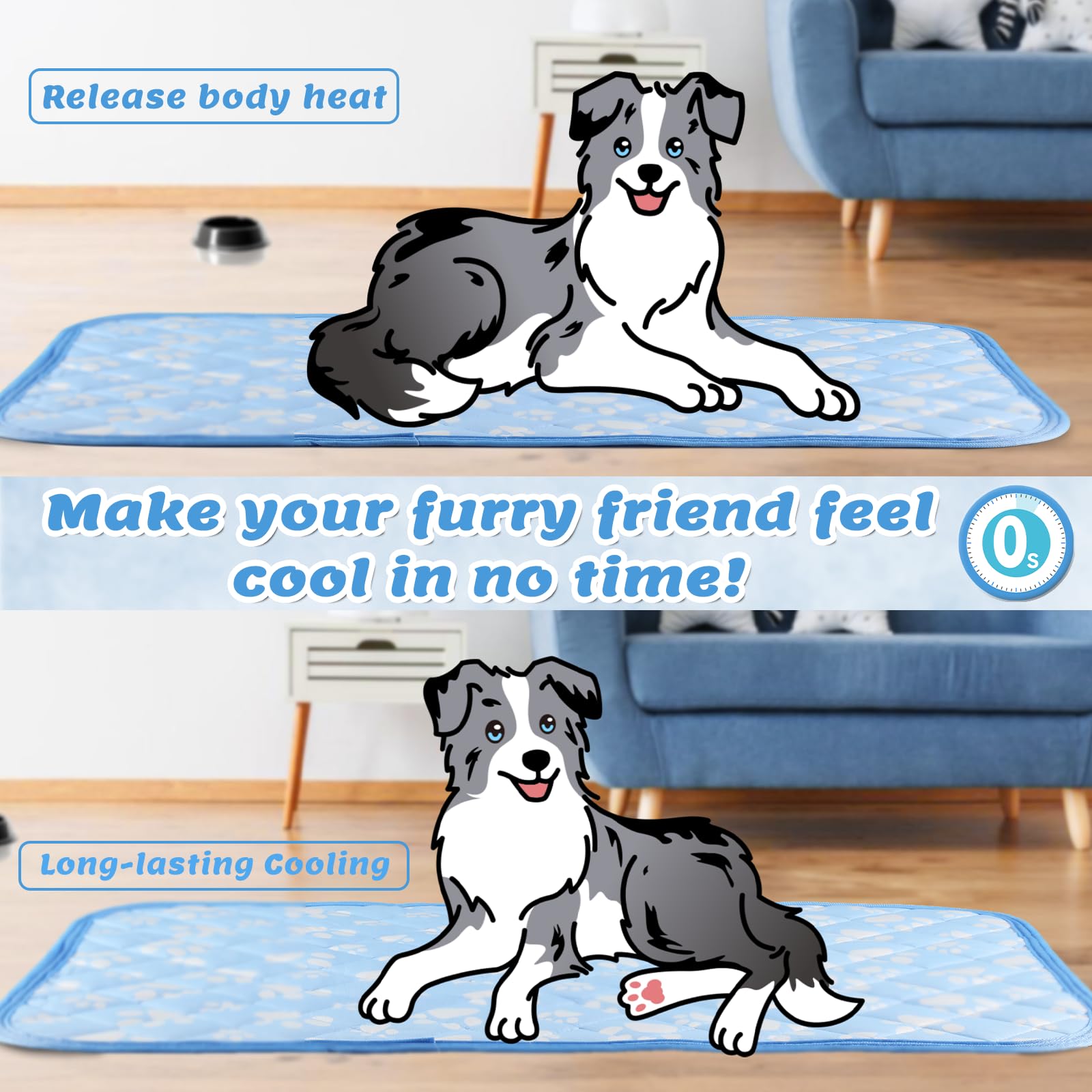 Rywell Upgrade Self-Cooling Mat for Dogs Extra Large, 44'' x 32'' - Endothermic Color Changing Arc-Chill Cooling Fiber - Washable Non-Toxic Summer Pet Outdoor Bed, Non-Slip&Foldable