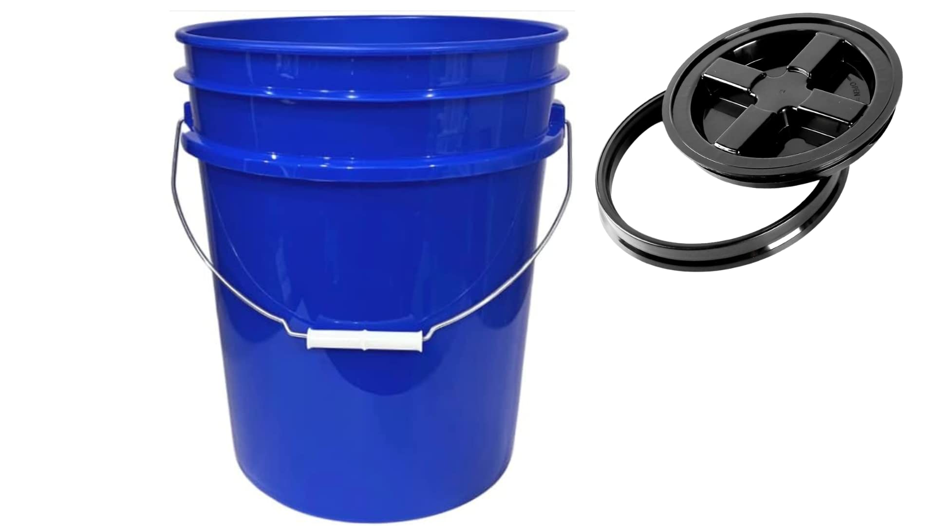 House Naturals 5 Gallon Plastic Blue Food Grade Made in USA Bucket Container with Air Tight Screw on Lid (Pack of 3)