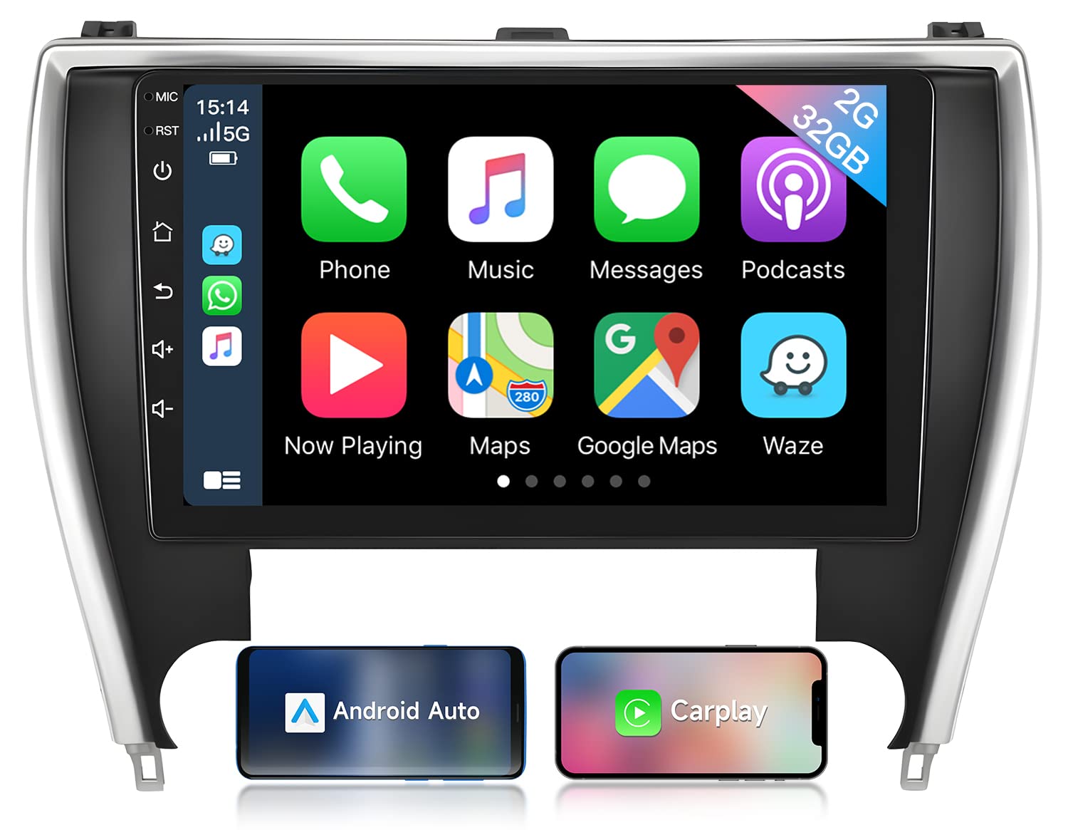 2+32 Android 12 Car Stereo for Toyota Camry 2015 2016 2017, 10.2" HD Touch Screen car Radio with Wireless Carplay & Android Auto, Mirror Link, Bluetooth, WiFi, GPS Navigation, Backup Camera