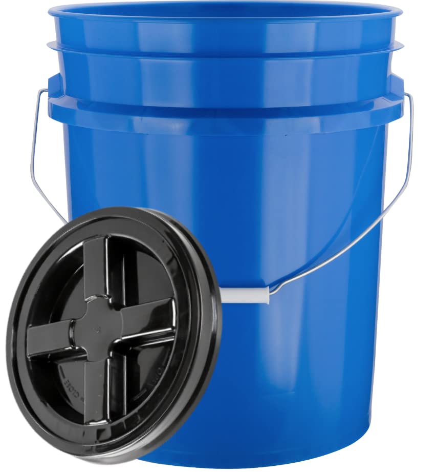 House Naturals 5 Gallon Plastic Blue Food Grade Made in USA Bucket Container with Air Tight Screw on Lid (Pack of 3)