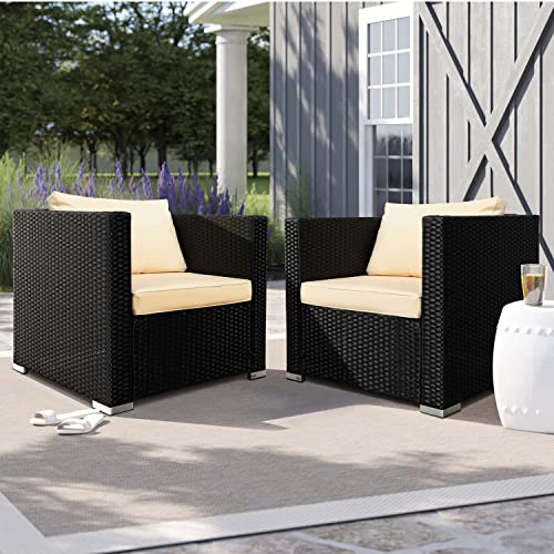 KAWIVAST Patio Single Sofa,Outdoor Patio Armchair,Outdoor Single Sofa,Wicker Patio Single Sofa,Rattan Single Sofa,Outdoor PE Rattan Sofa,All Weather Patio Sofa (2, Black+Beige)