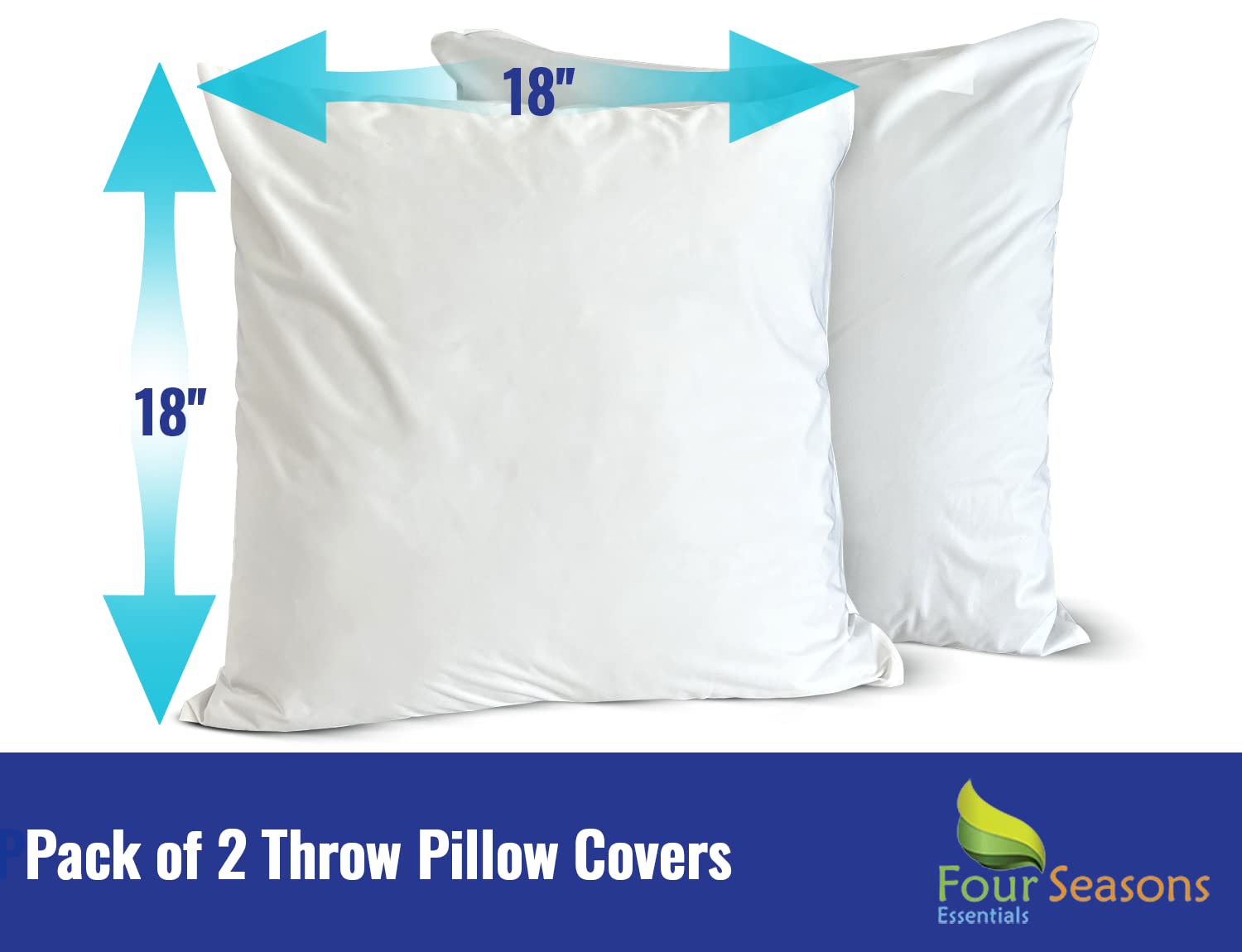 Throw Pillow Covers (Set of 2) - Square 18x18 Pillow Protectors Waterproof Hypoallergenic Dust Proof Zippered Encasement