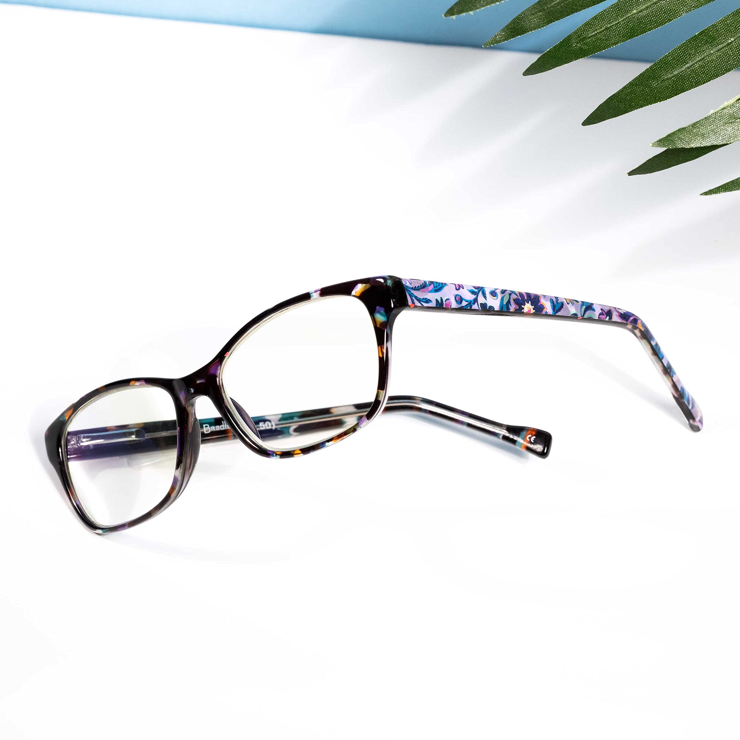 Vera Bradley Women's Readers, 0.00 Power, 30% Blue Light Filtering, Spring Hinge Comfort, Cloud Vine Multi Rectangular Reading Glasses, 0