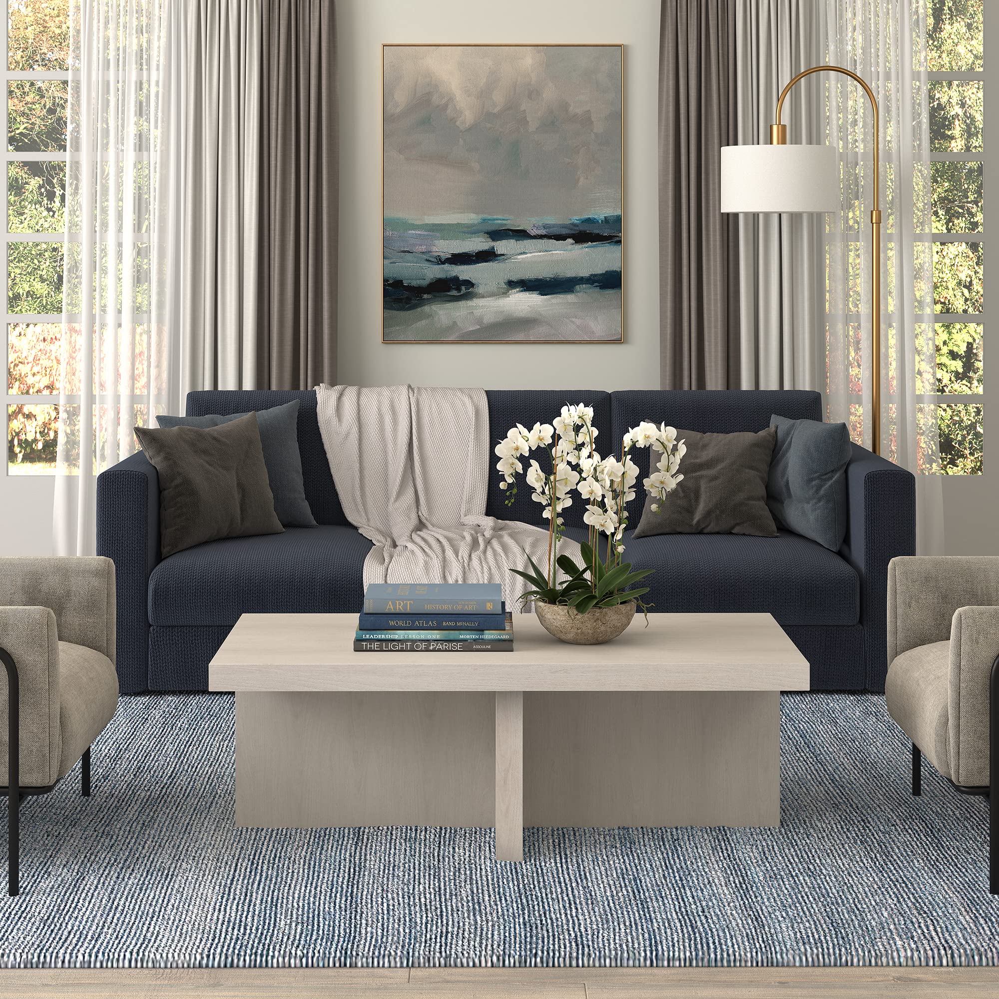 Henn&Hart 44" Wide Rectangular Coffee Table in Alder White, for Home, Living Room, Bedroom, Entertainment Room, Office